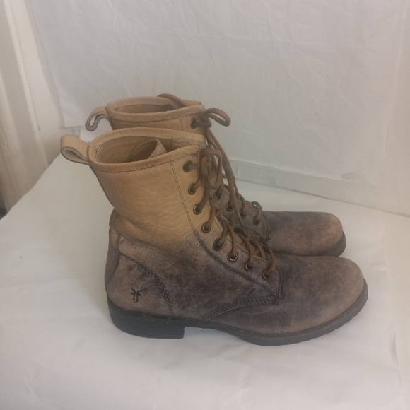 Frye | Shoes | Frye Veronica Distressed Leather Laceup Combat Boots Sz ...